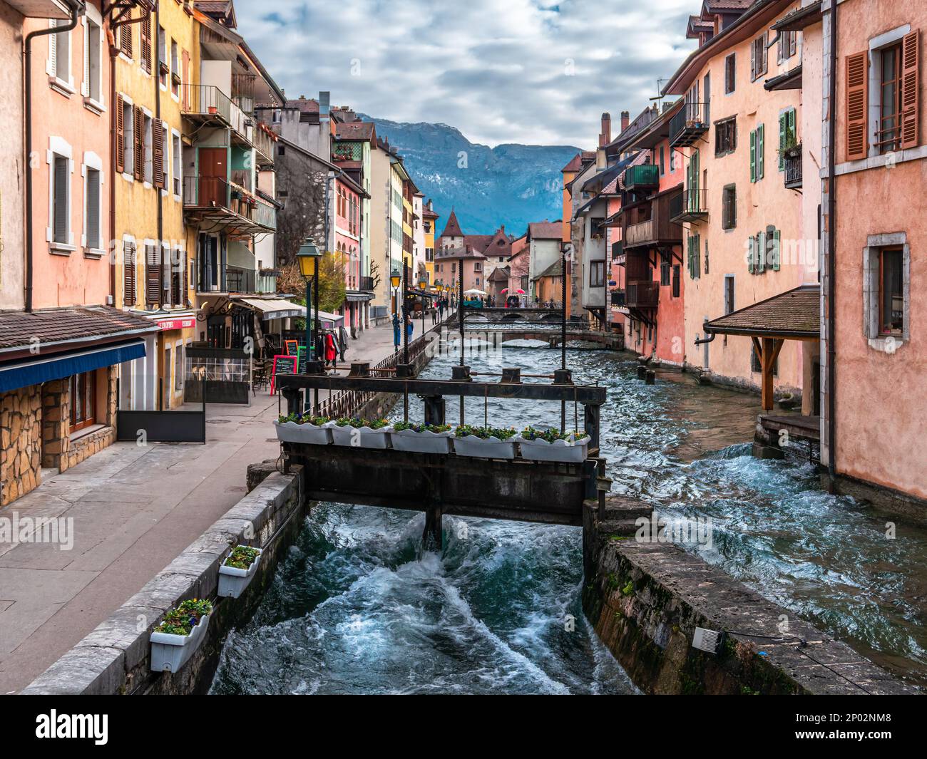 Annecy, France - January 7, 2022: Rainy winter weather in medieval ...