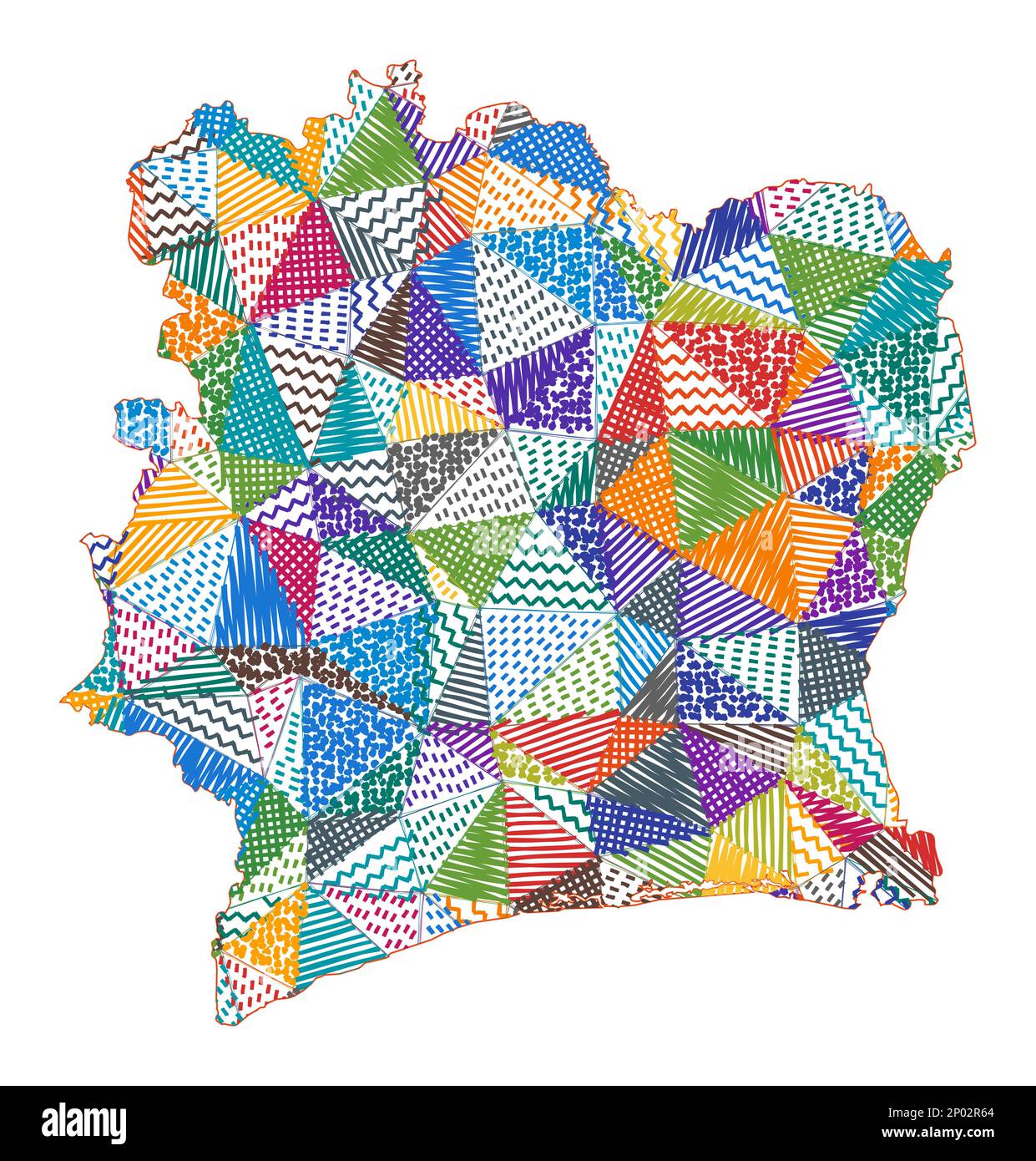 Kid style map of Ivory Coast. Hand drawn polygons in the shape of Ivory ...