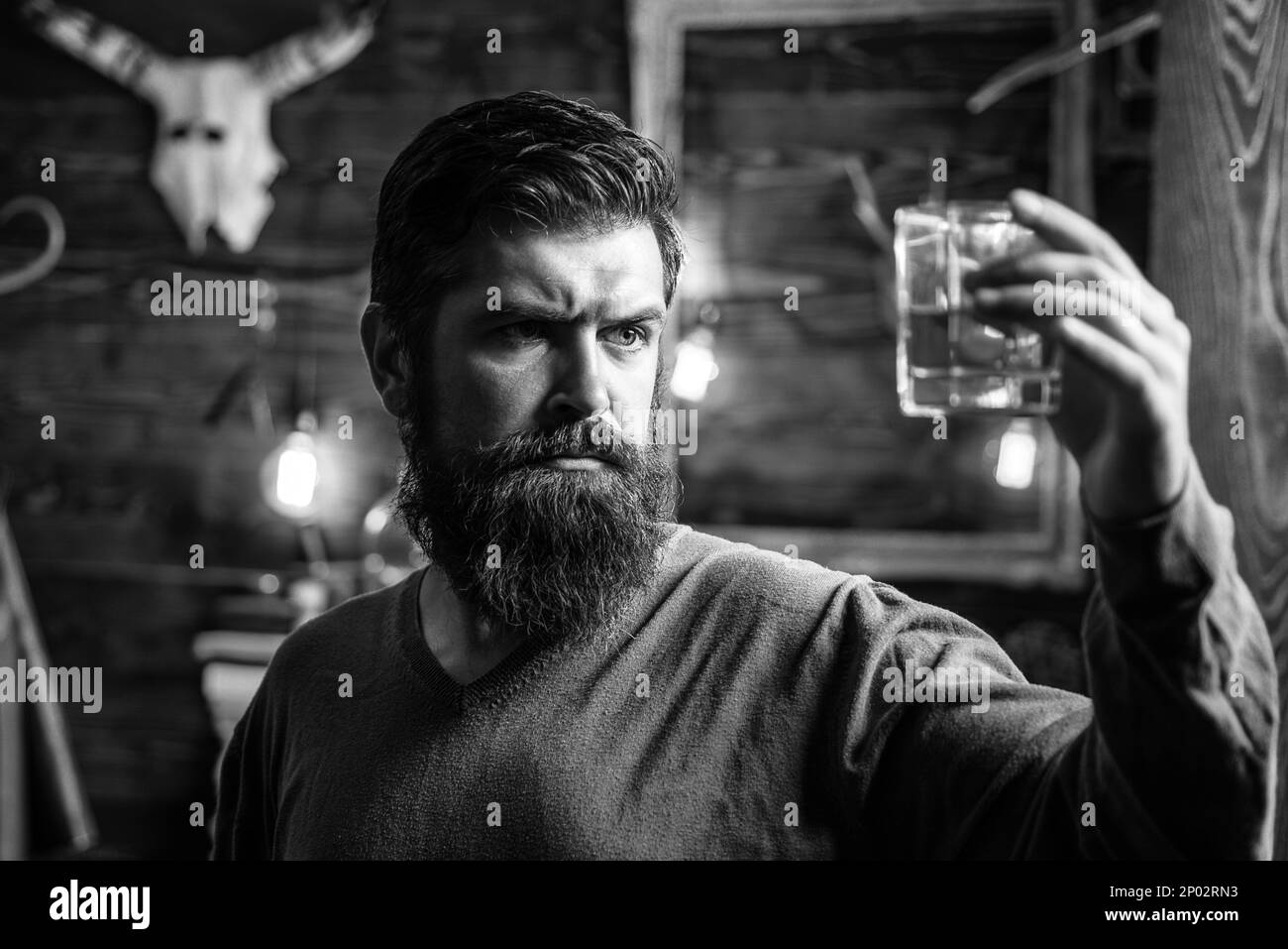 Drink party. Man with alcohol drink at home. Drunk man. Man in Night ...