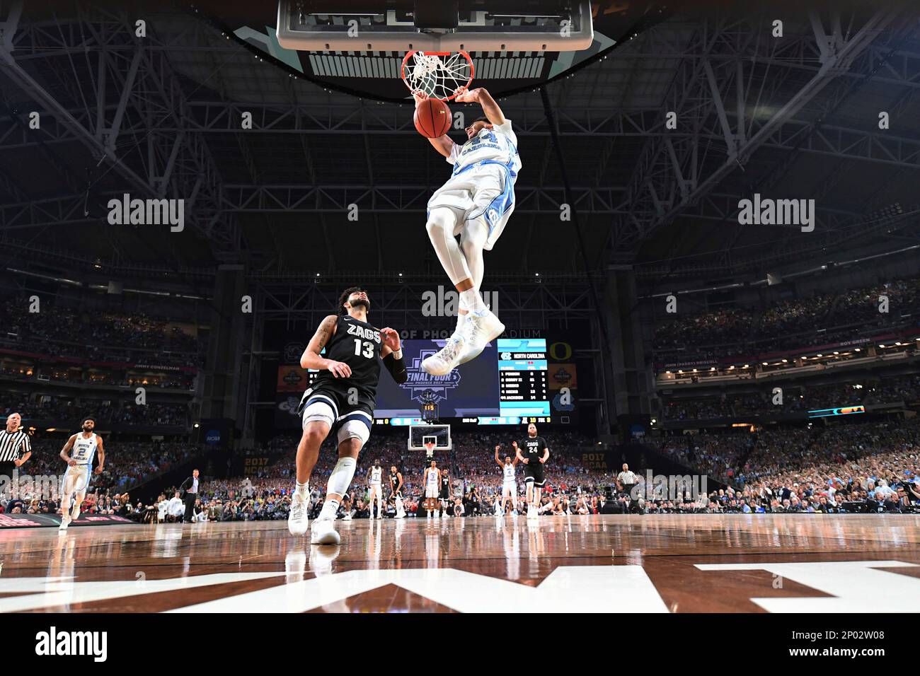 North Carolina's Justin Jackson dunks over Gonzaga's Josh Perkins (13 ...