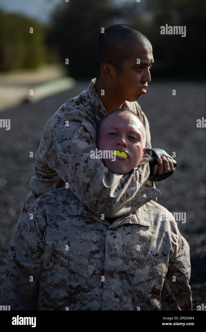 A U.S. Marine Corps recruit with Kilo Company, 3rd Recruit Training ...