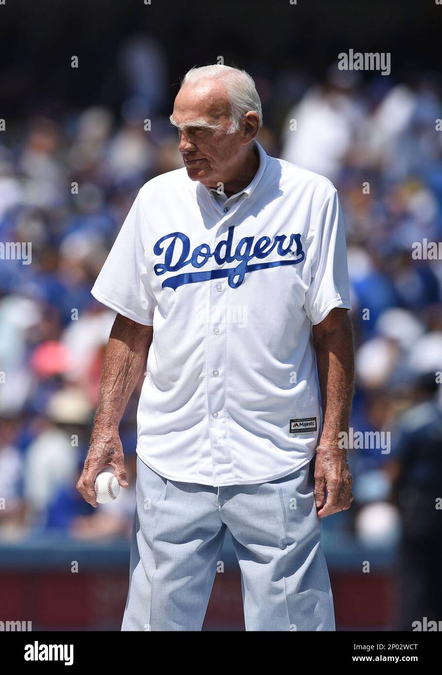 LOS ANGELES, CA - APRIL 03: Former Dodger player Wally Moon prepares to ...