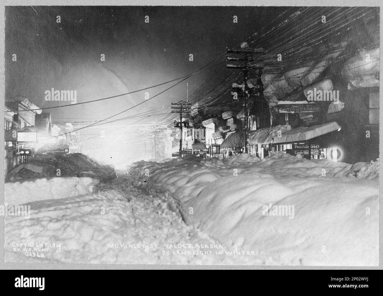 McKinley Street by lamplight in winter , McKinley St., Valdez, Alaska ...