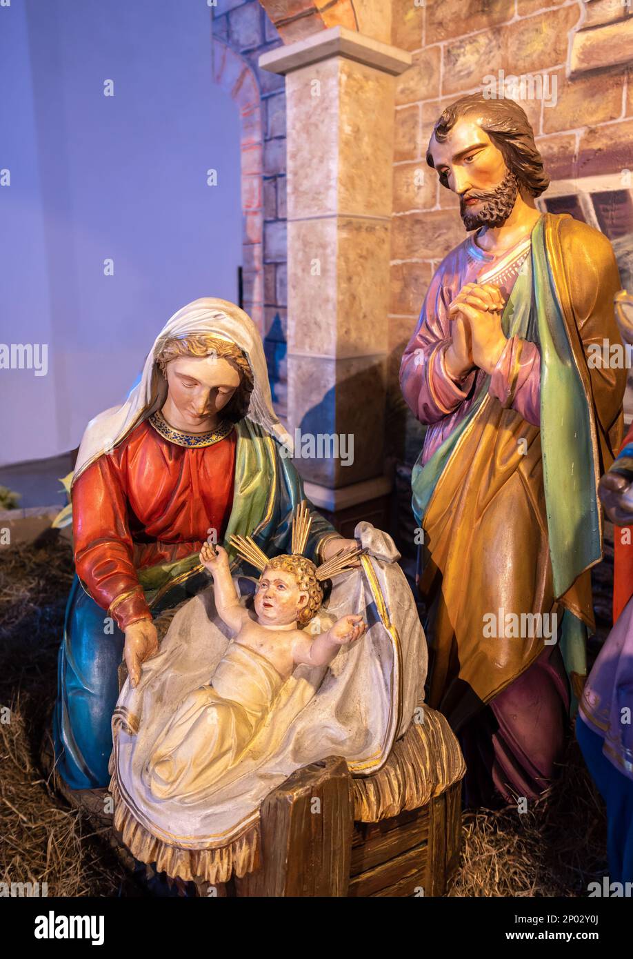 Feldkirch, Austria - January 21, 2022: Figurines of the Christmas nativity scene - Cristmas ...