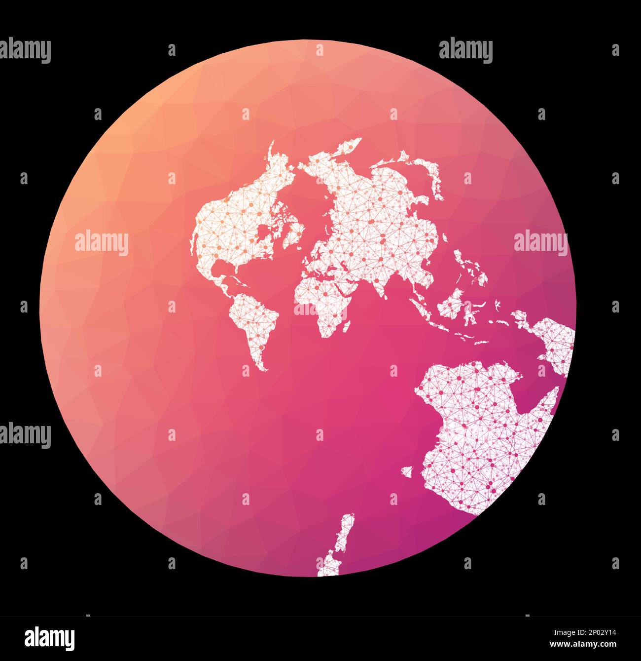 World Network Map Stereographic Wired Globe In Stereographic Projection On Geometric Low Poly