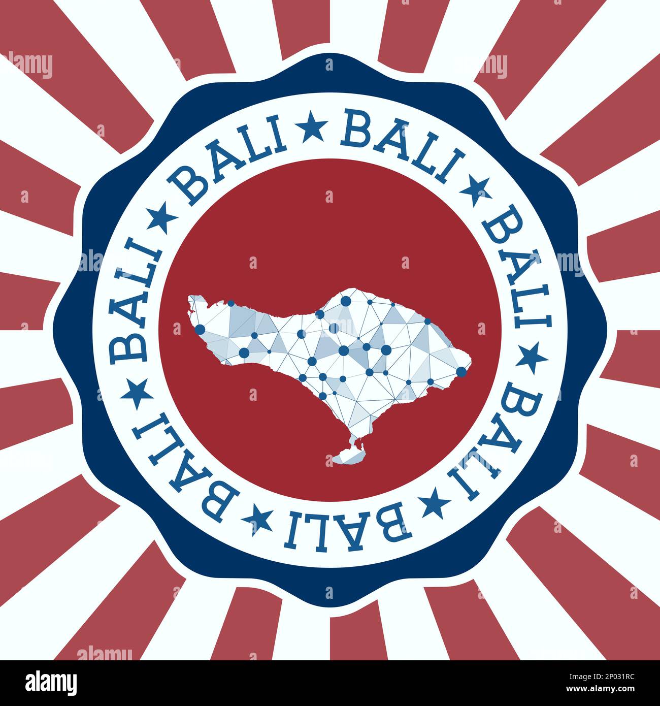 Bali Badge. Round logo of island with triangular mesh map and radial ...