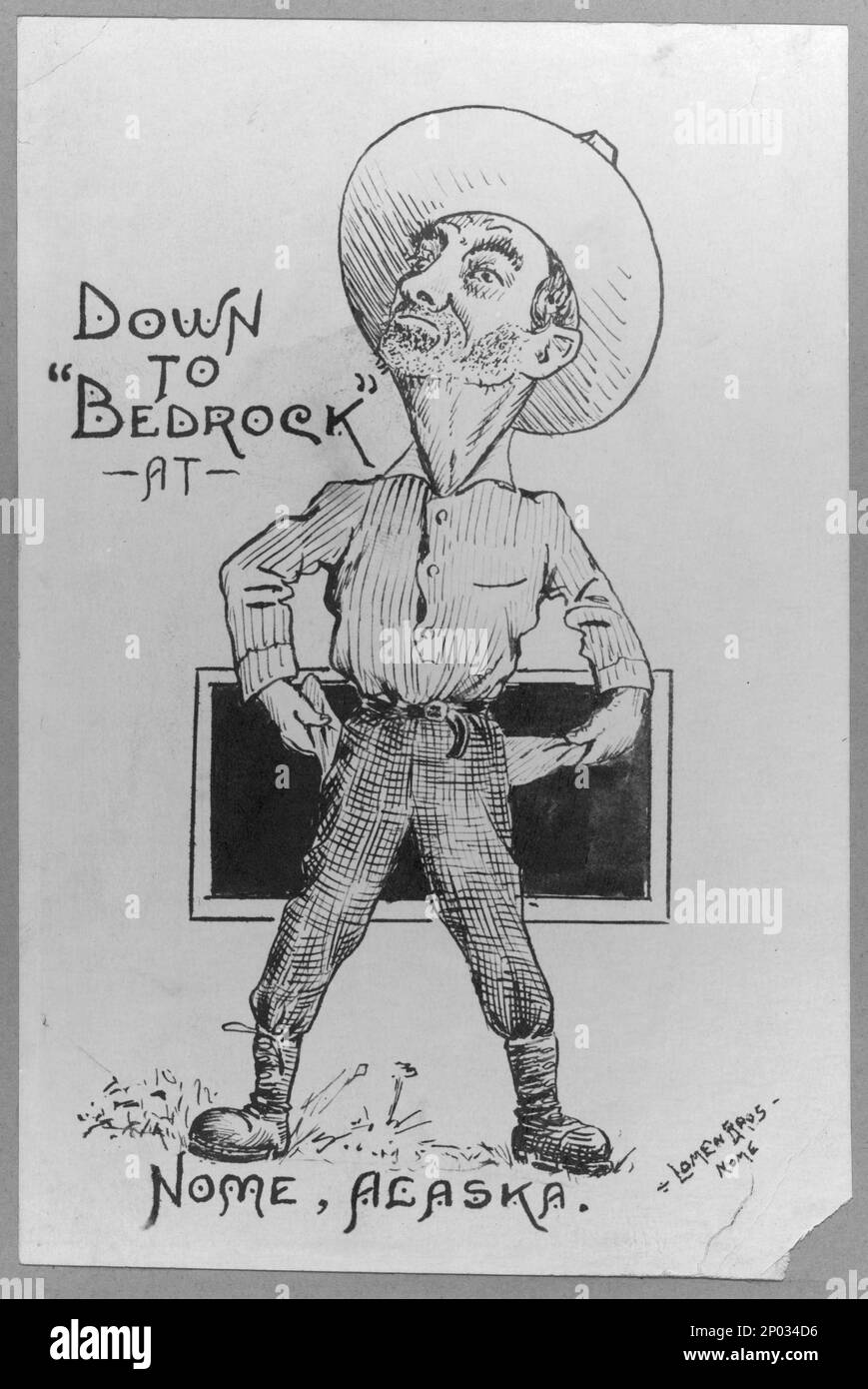 Cartoon of man with empty pockets , Down to "Bedrock" at Nome, Alaska ...