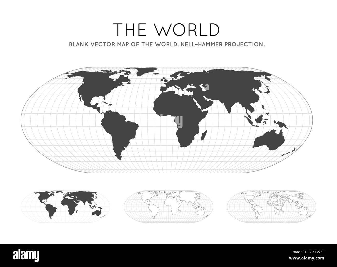 Map of the World. Nell-Hammer projection. Globe with latitude and ...