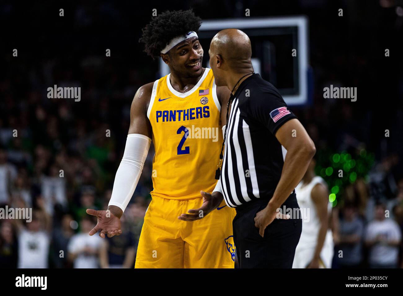 Pittsburgh's Blake Hinson (2) argues a call during an NCAA college ...