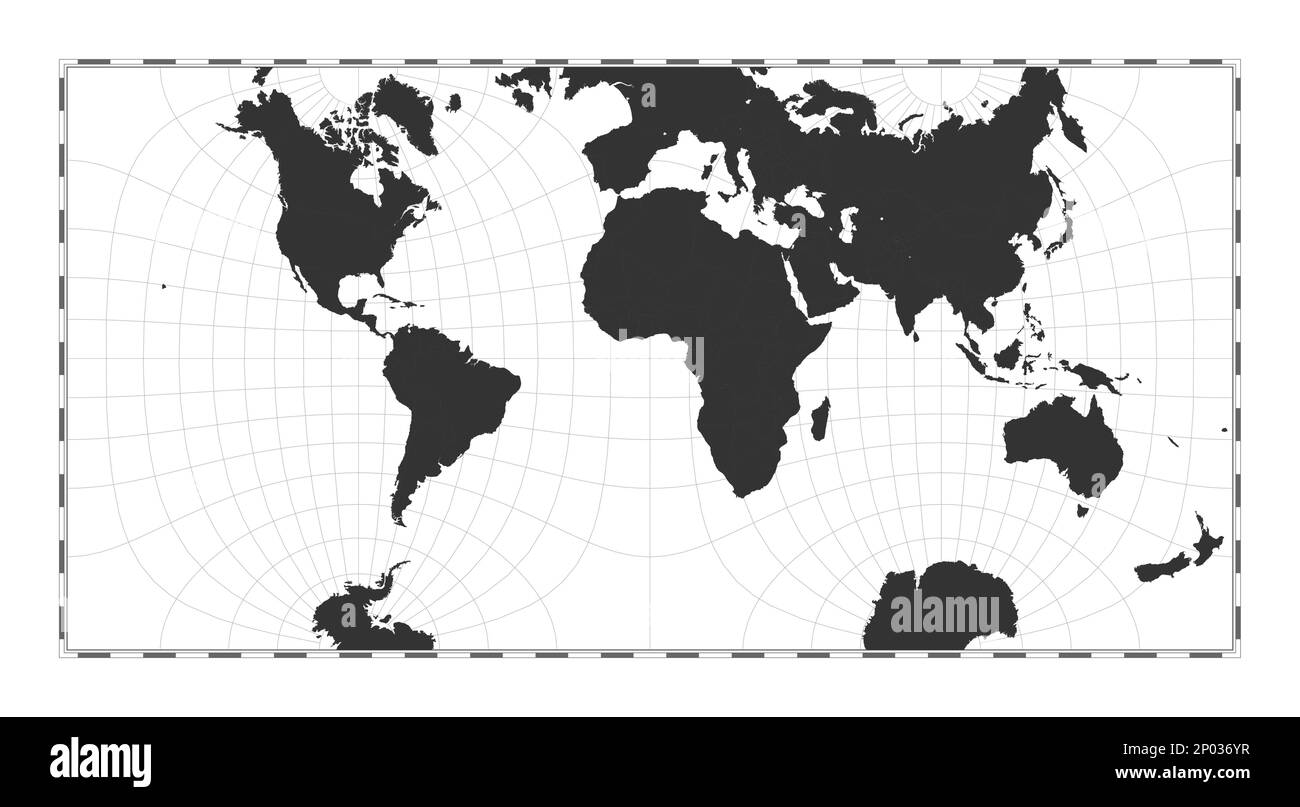 Vector world map. Guyou hemisphere-in-a-square projection. Plain world geographical map with ...