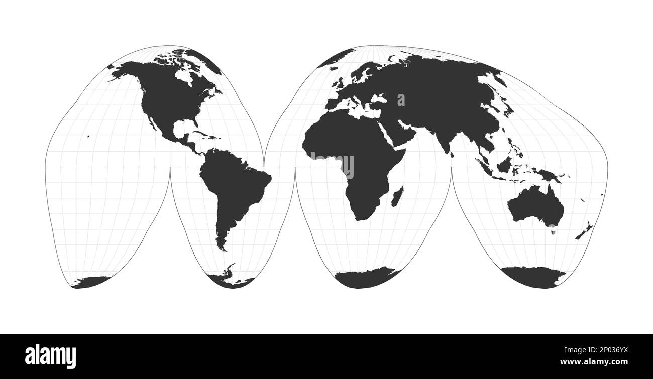 Map of the World. Goode's interrupted homolosine projection. Globe with ...