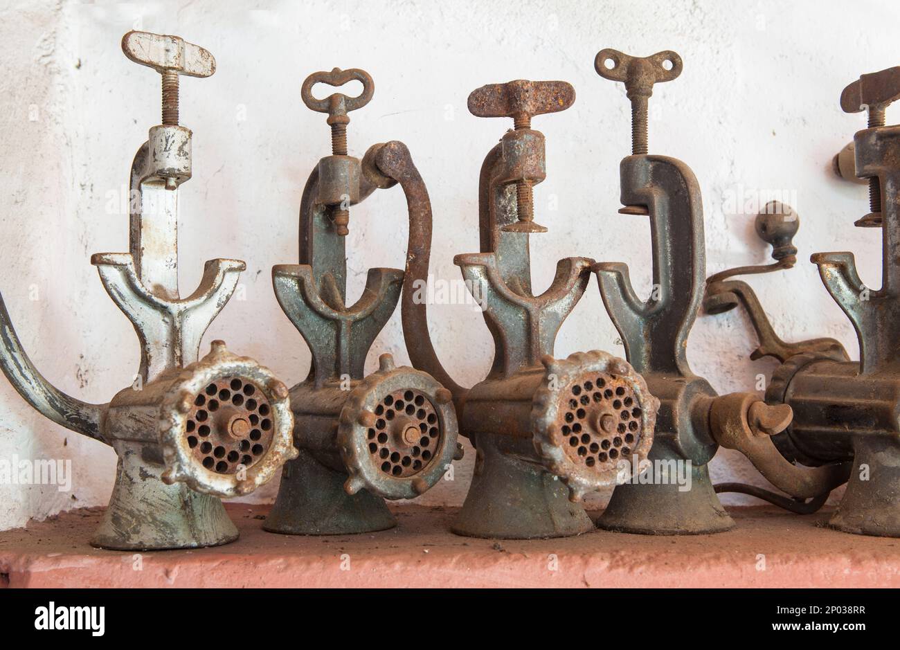 Old manual mincers used during traditional home slaughtering. Country ...