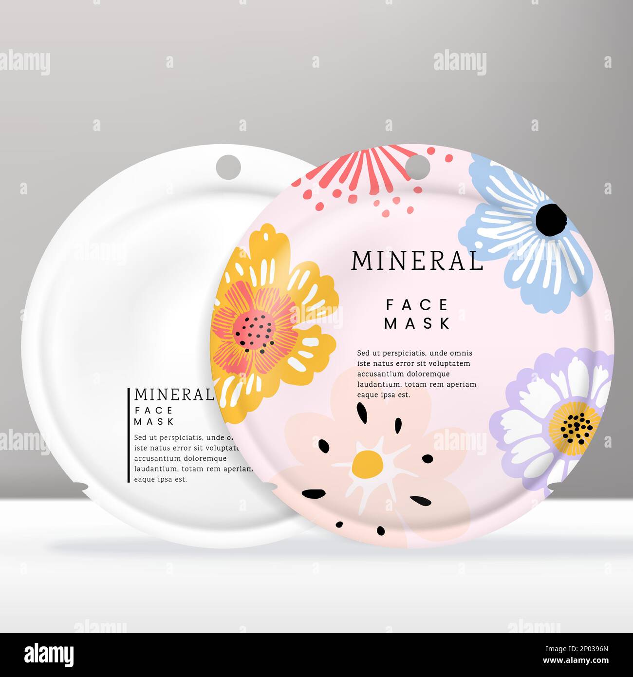 Vector Round Shaped Facial Mask Foil Bag Packet with Hand Drawn Floral ...