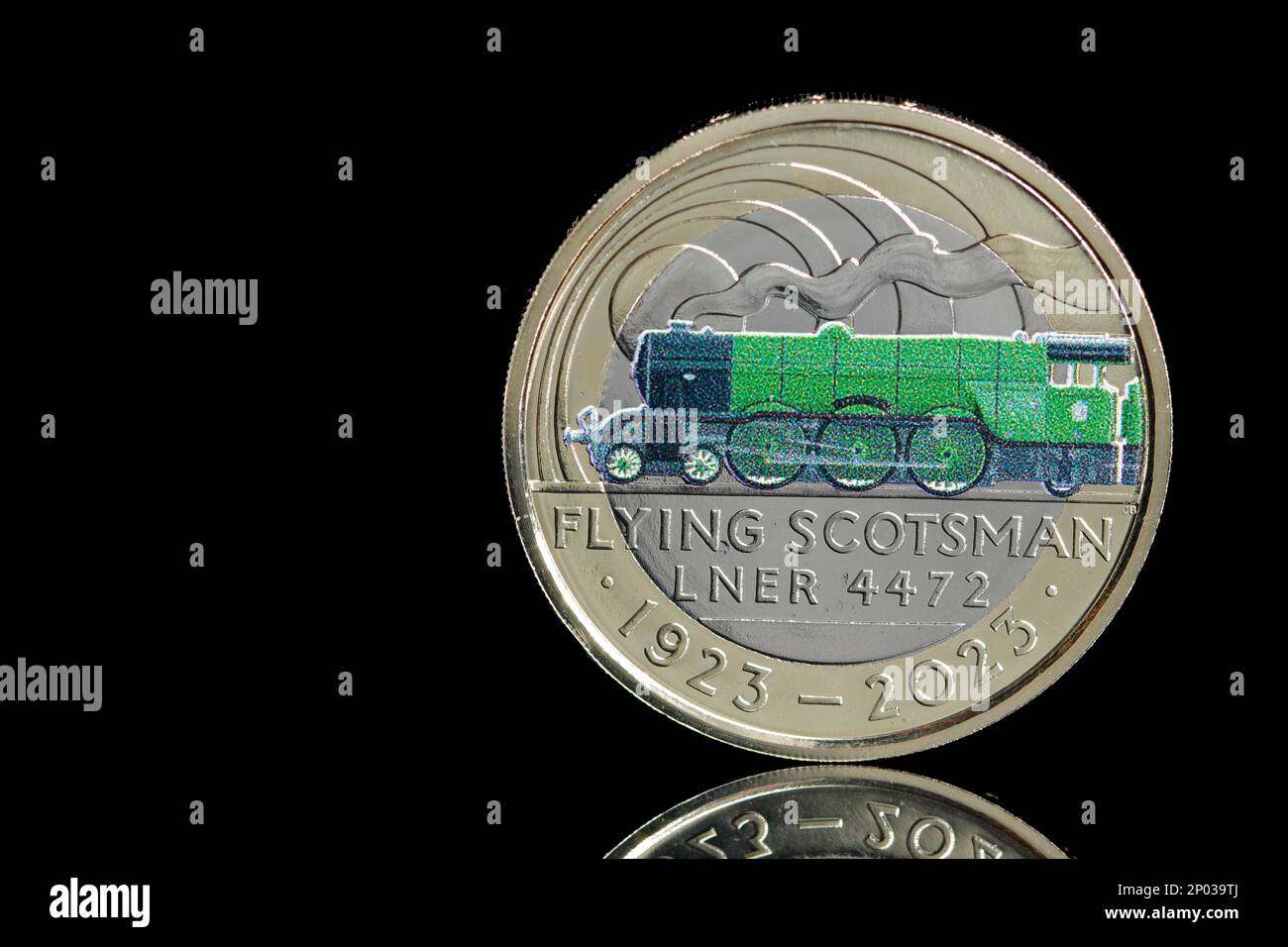 A coloured 2023 £2 coin commemorating 100 years of the Flying Scotsman ...