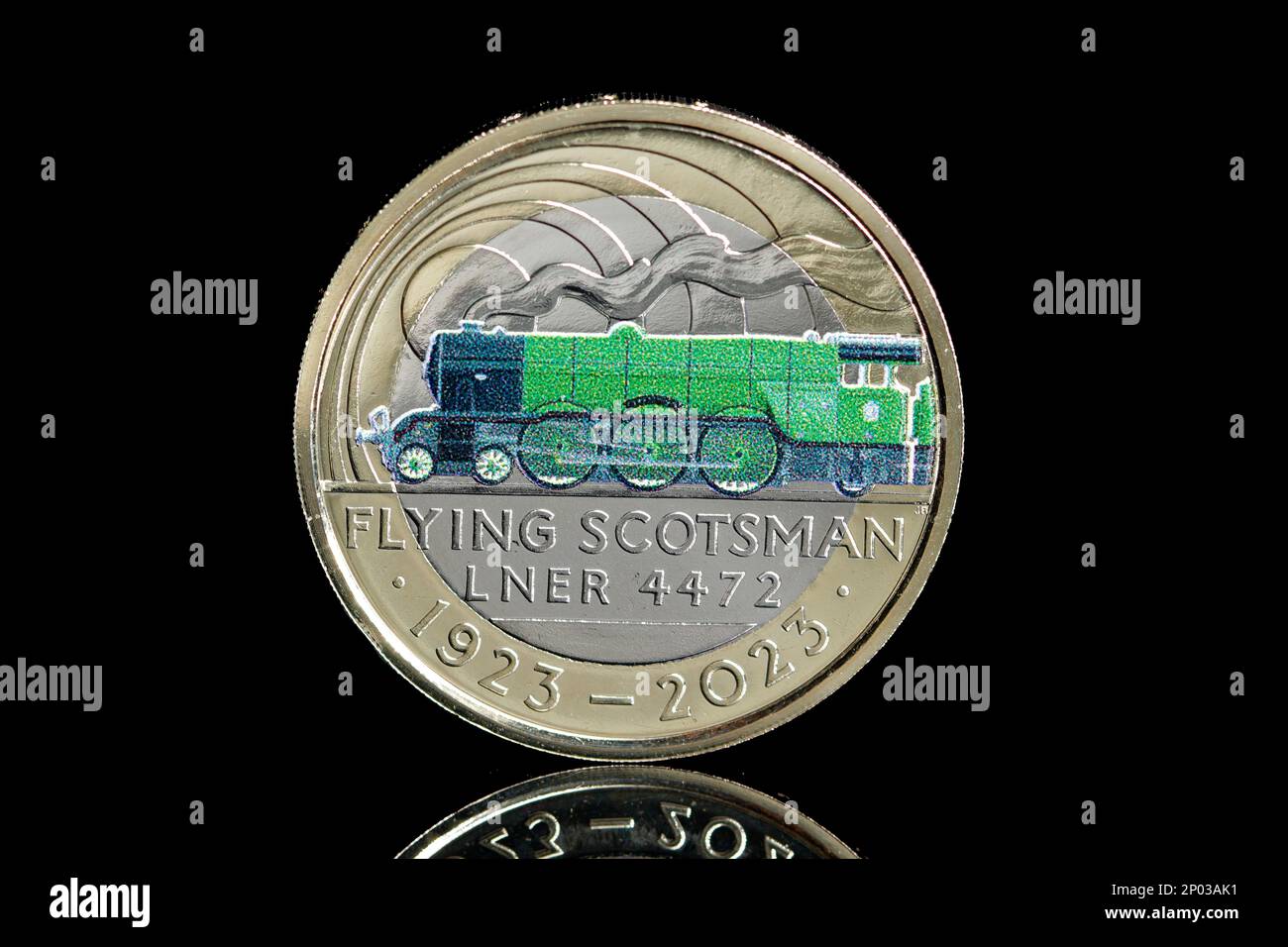 A coloured 2023 £2 coin commemorating 100 years of the Flying Scotsman ...