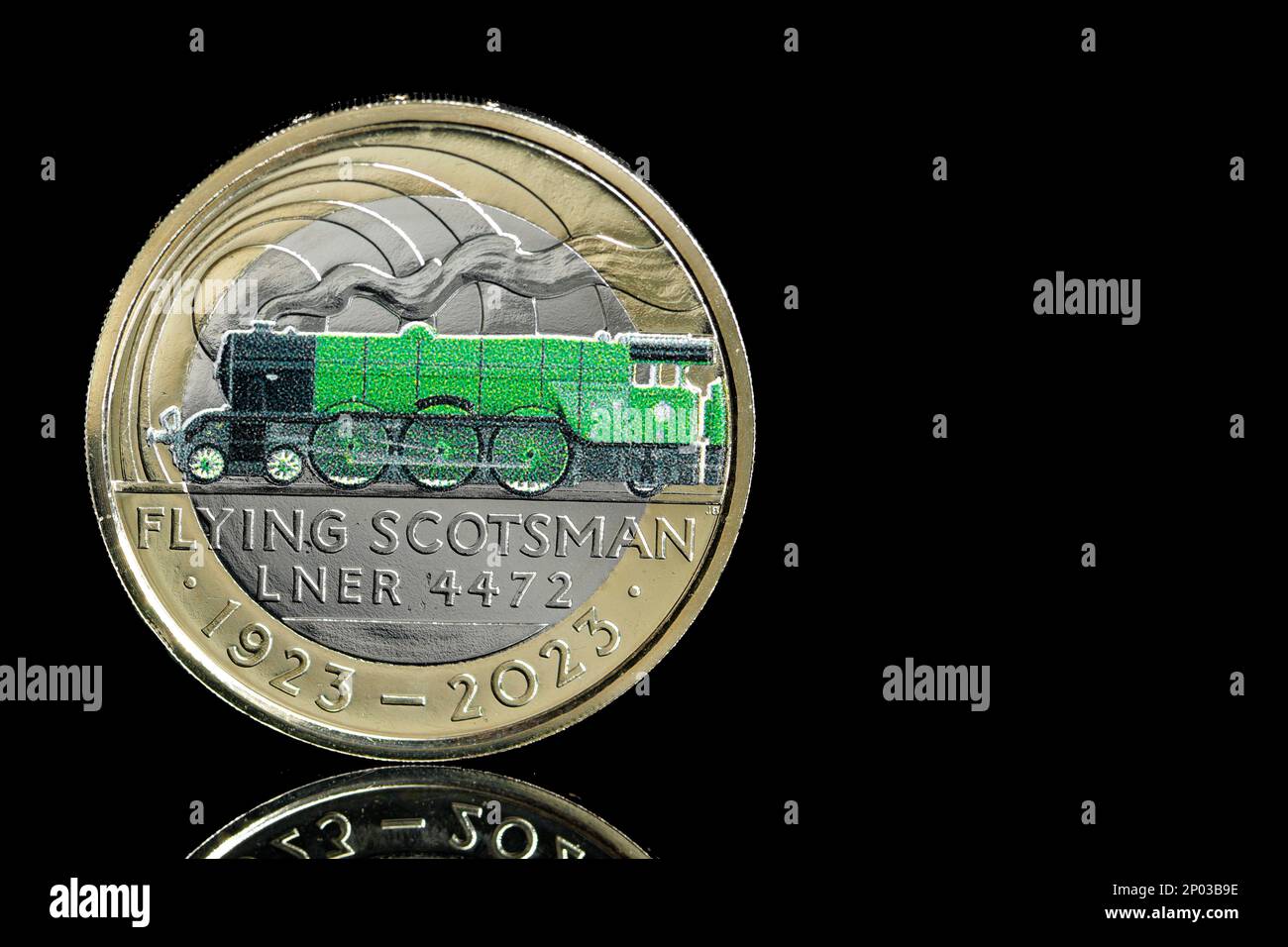 A coloured 2023 £2 coin commemorating 100 years of the Flying Scotsman ...