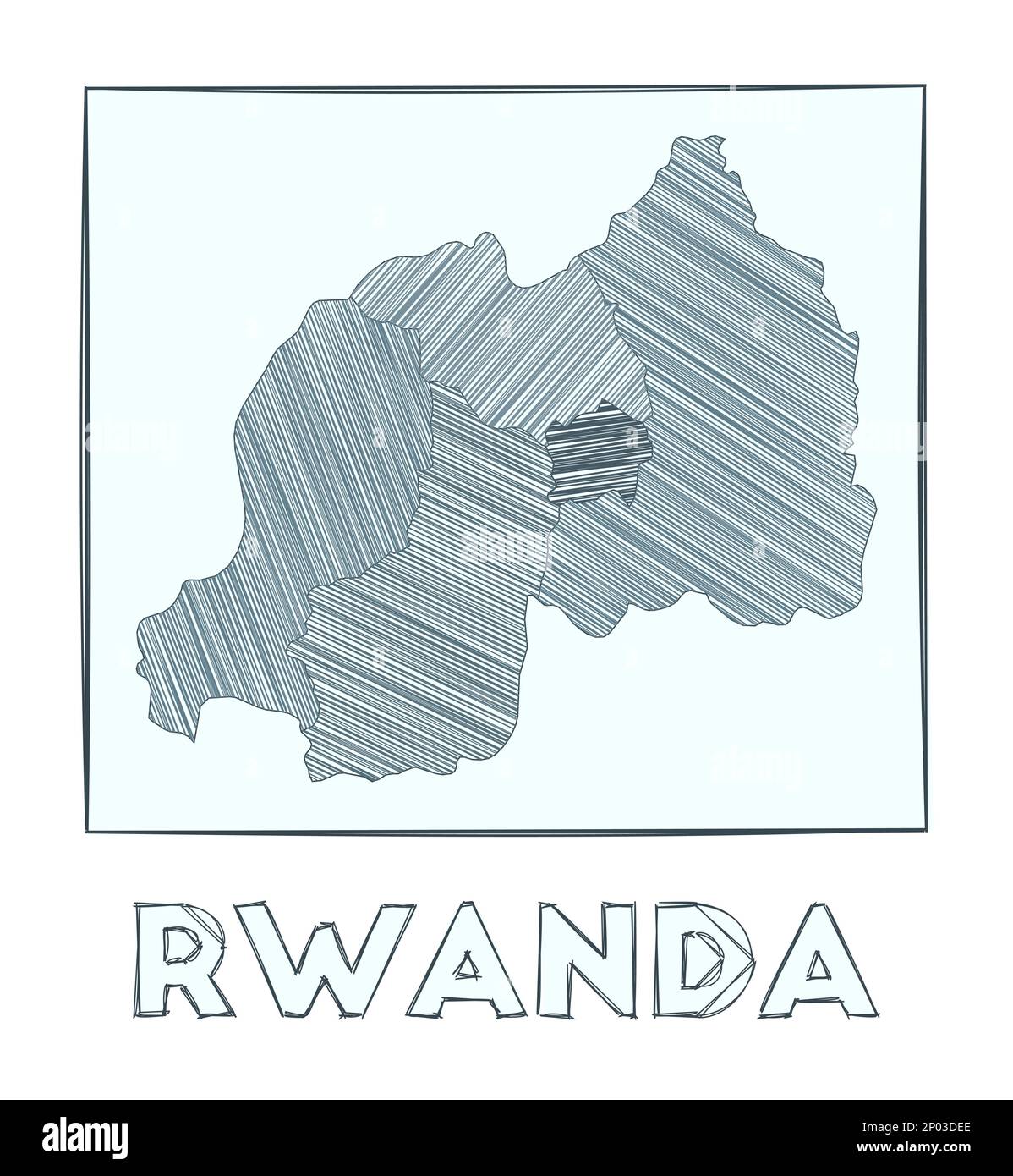 Sketch map of Rwanda. Grayscale hand-drawn map of the country. Filled ...
