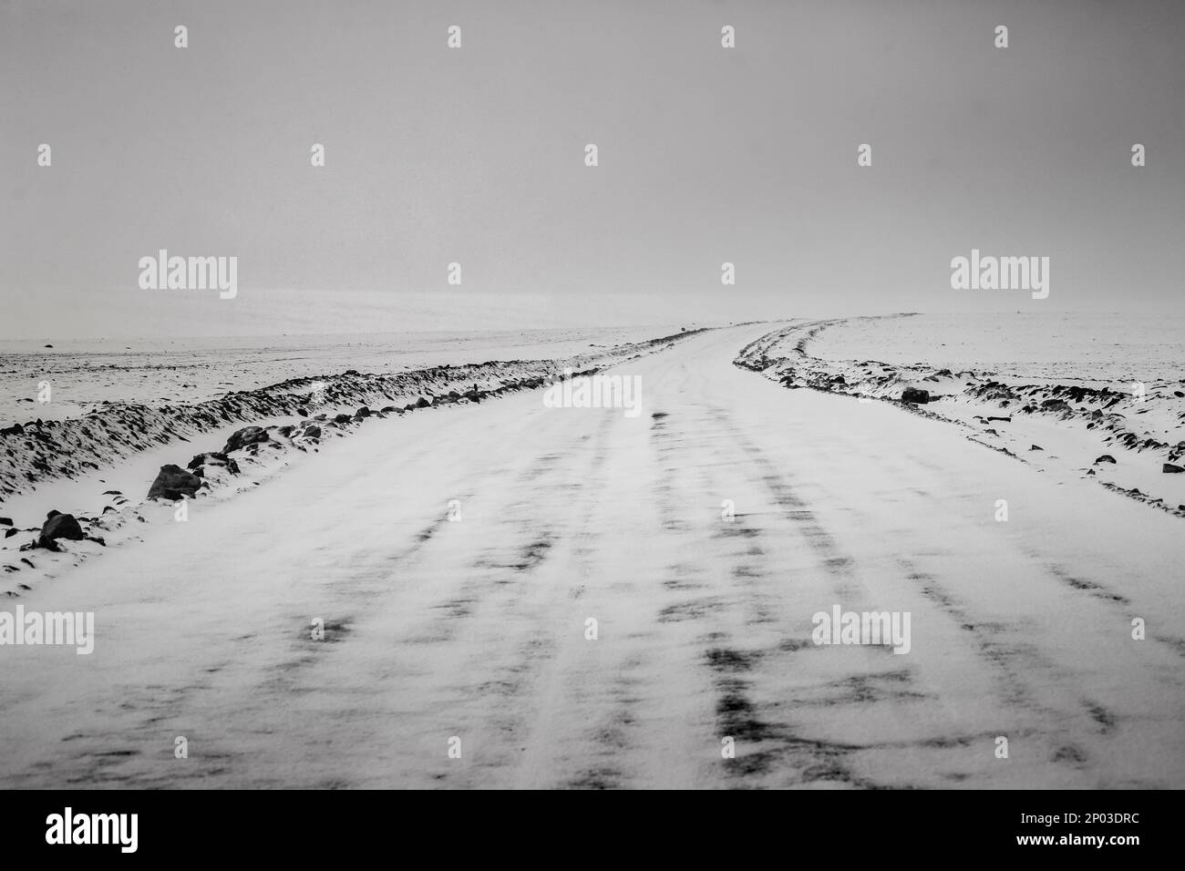Road with snow and hail in the Atacama desert, Chile, South America ...