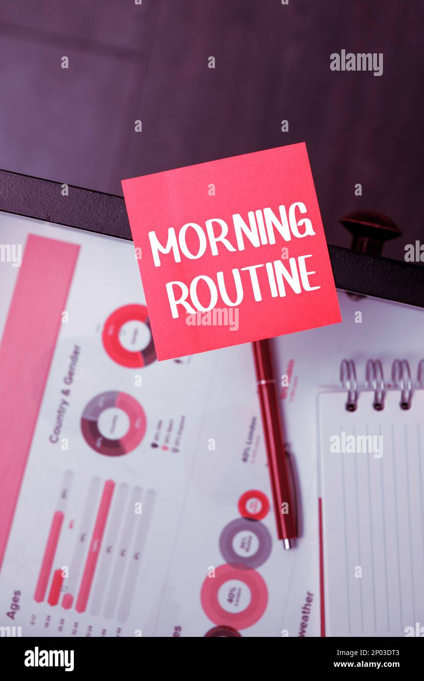 Conceptual caption Morning Routine. Business concept initiation of ...