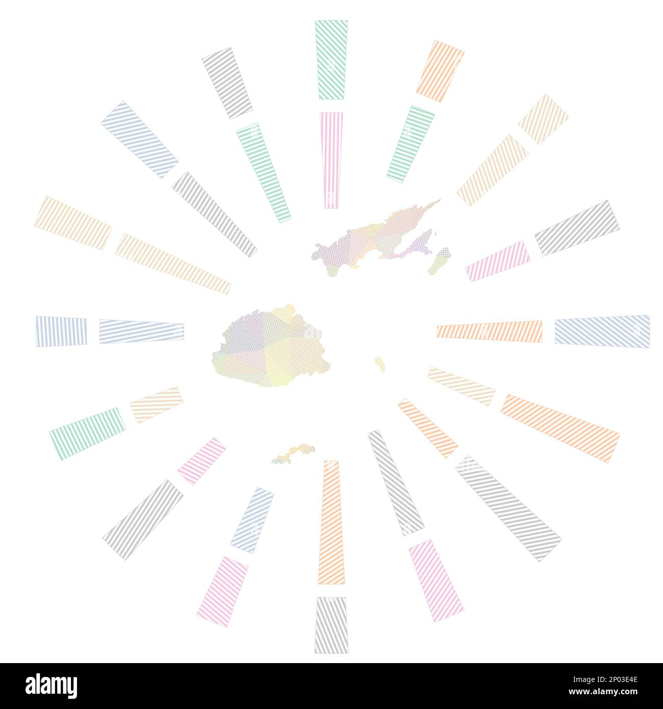 Fiji sunburst. Low poly striped rays and map of the country. Elegant ...