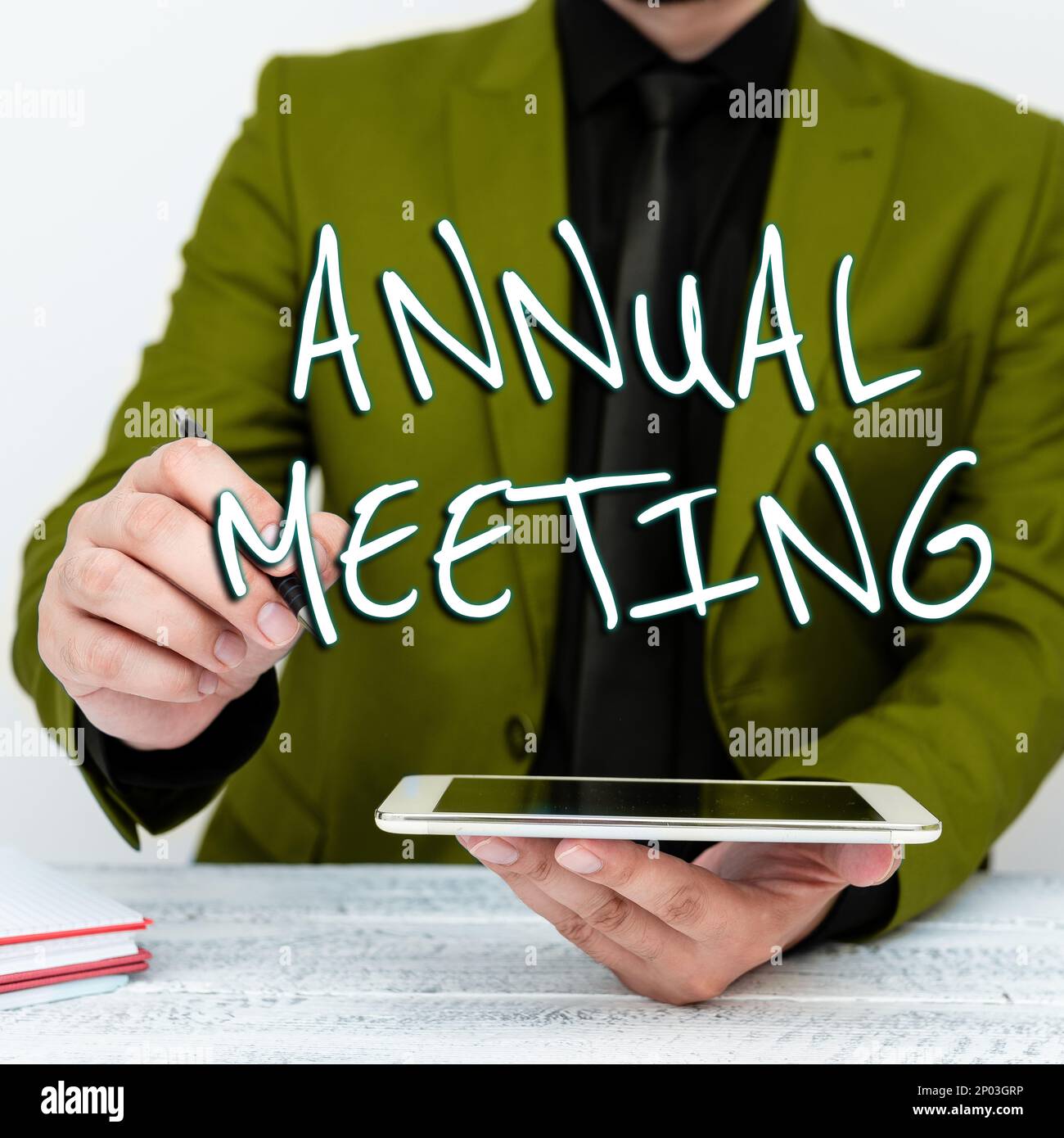 Sign displaying Annual Meeting. Business showcase Yearly gathering of ...
