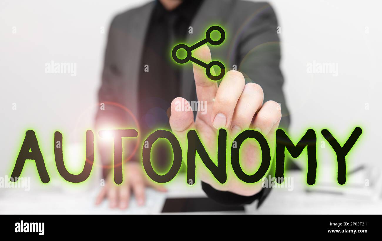 Sign Displaying Autonomy Word Written On Vehicle That Can Guide Itself Without Human Conduction