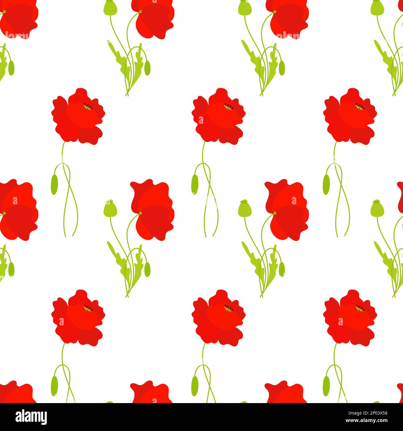 Floral seamless pattern with Red poppies on white background. Vector ...