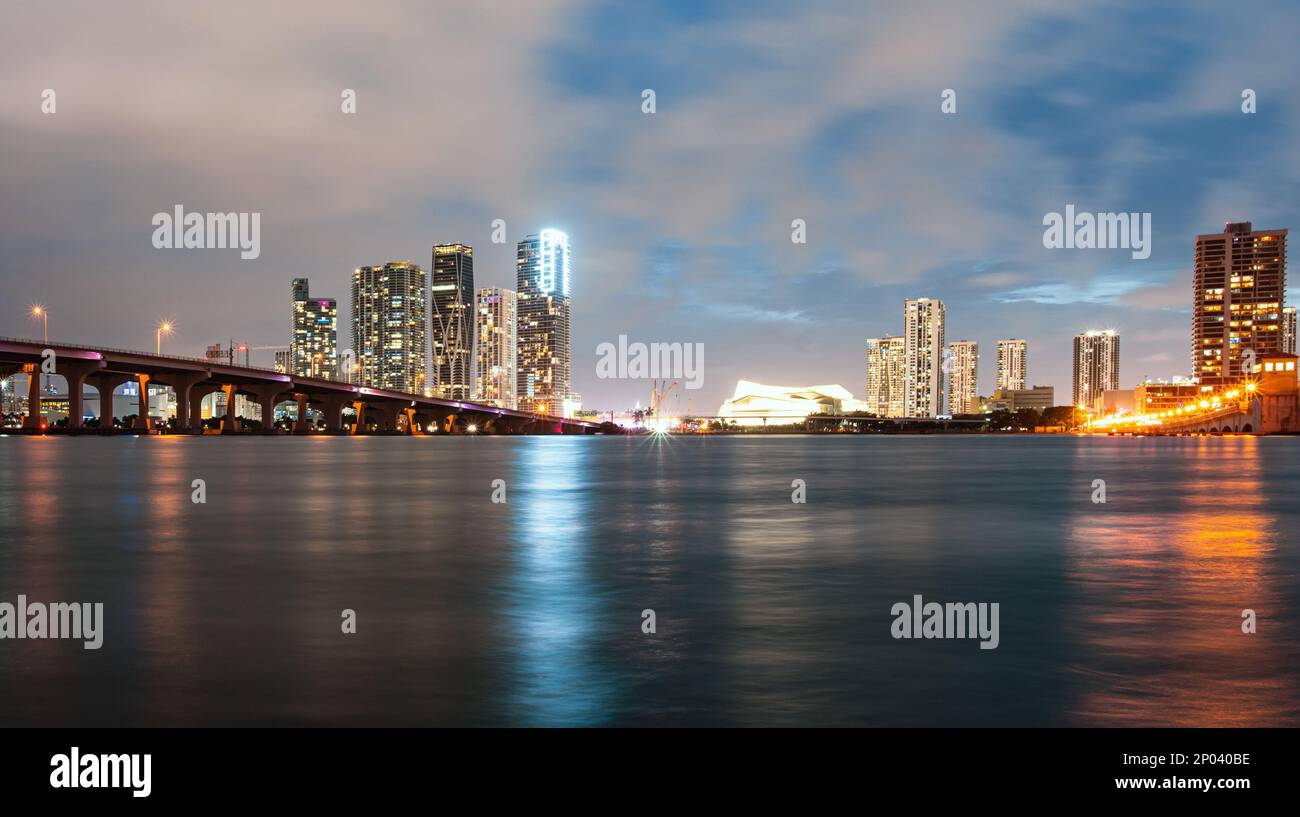 Florida. Miami city town skyline. USA downtown skyscrappers landscape ...