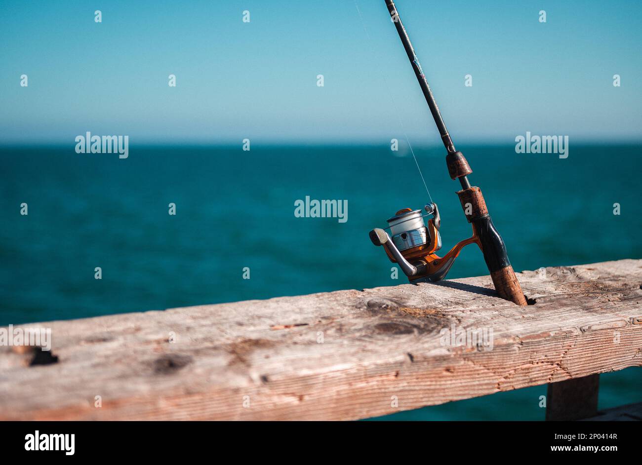 Fishing Pole Attached to Railing, Santa Monica Pier California Stock ...
