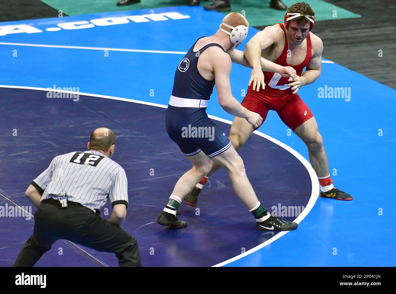 ST. LOUIS, MO. - MARCH 18: Bo Nickal of Penn State tries to get a take ...