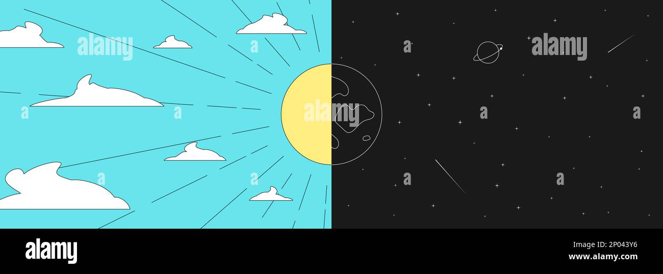 Half sun and moon on day and night sky horizontal background. Modern ...
