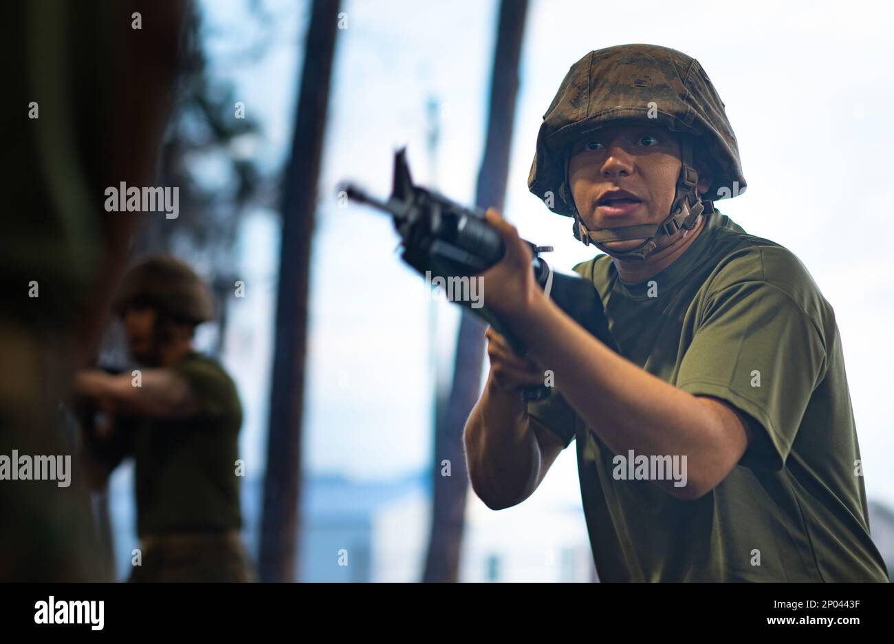 Recruits with Lima Company, 3rd Recruit Training Battalion, practice techniques from the Marine ...