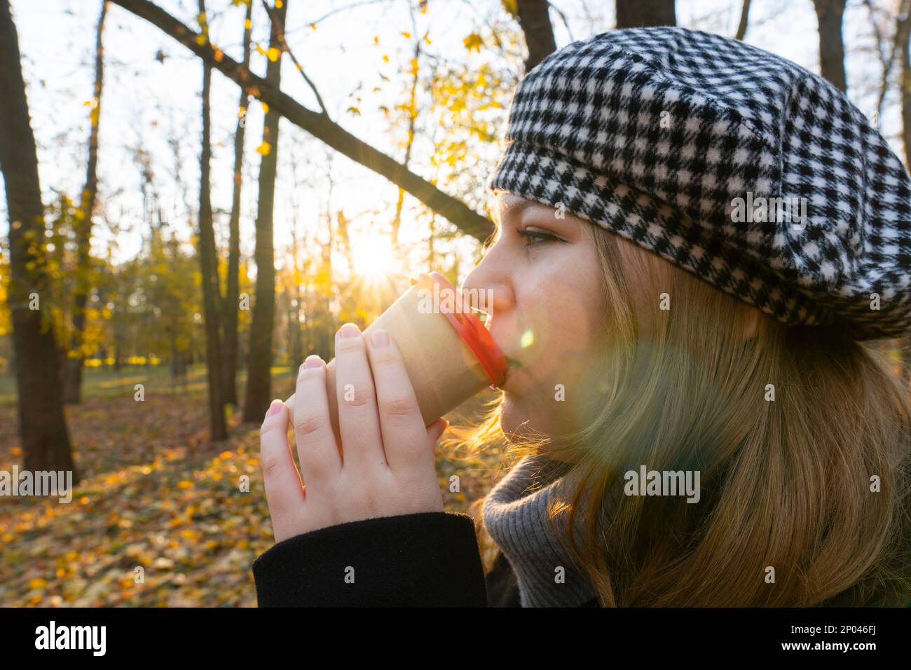Woman coffee sunset walking hi-res stock photography and images - Alamy