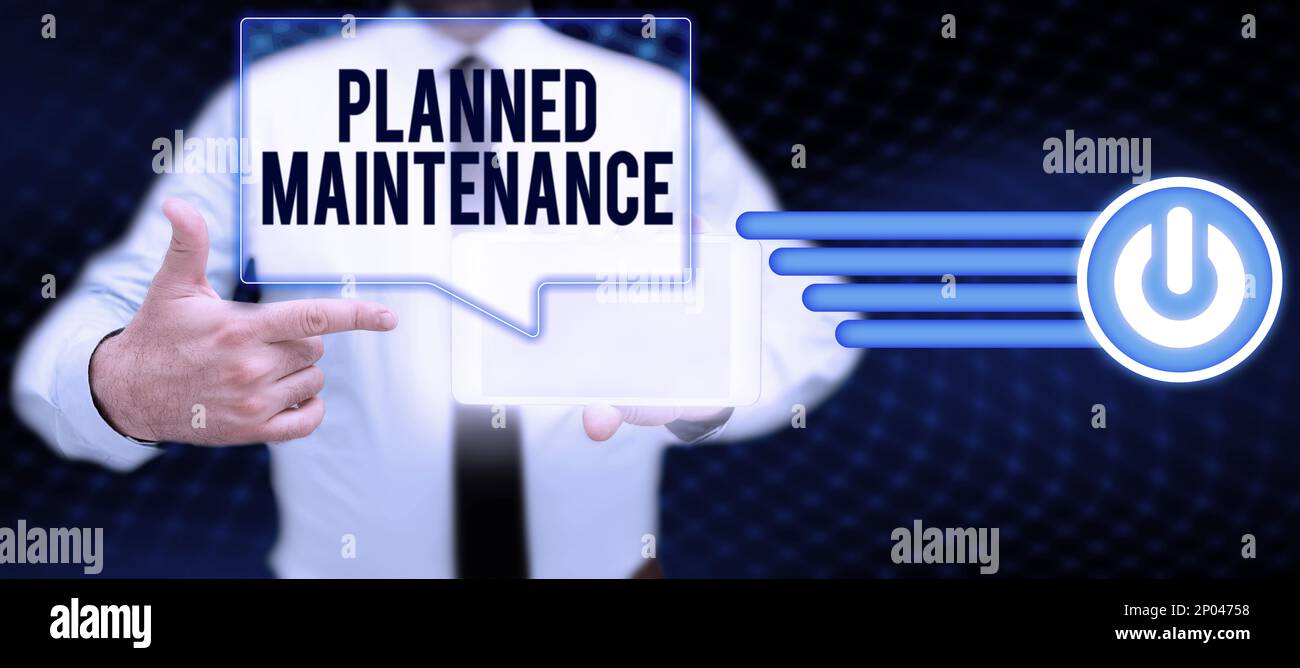 Text caption presenting Planned Maintenance. Concept meaning Check ups ...