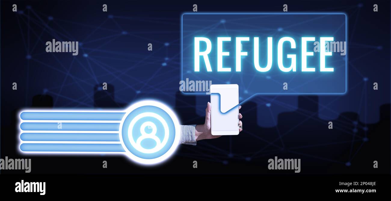 Handwriting text Refugee. Word for refer to movements of large groups ...