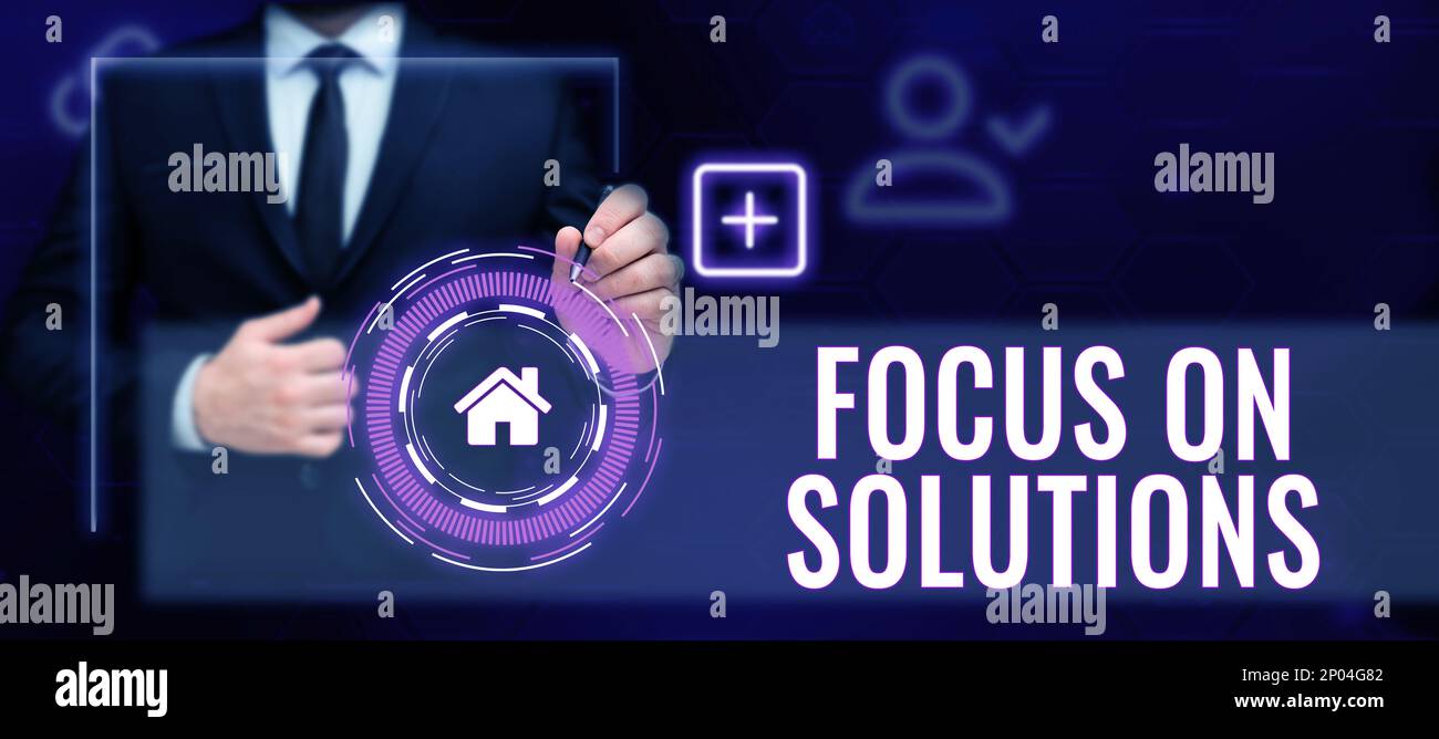 Hand writing sign Focus On Solutions. Internet Concept powerful ...
