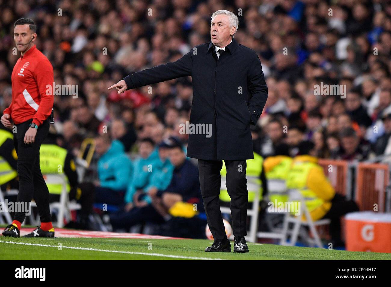 MADRID, SPAIN - MARCH 2: Coach Carlo Ancelotti of Real Madrid coaches ...