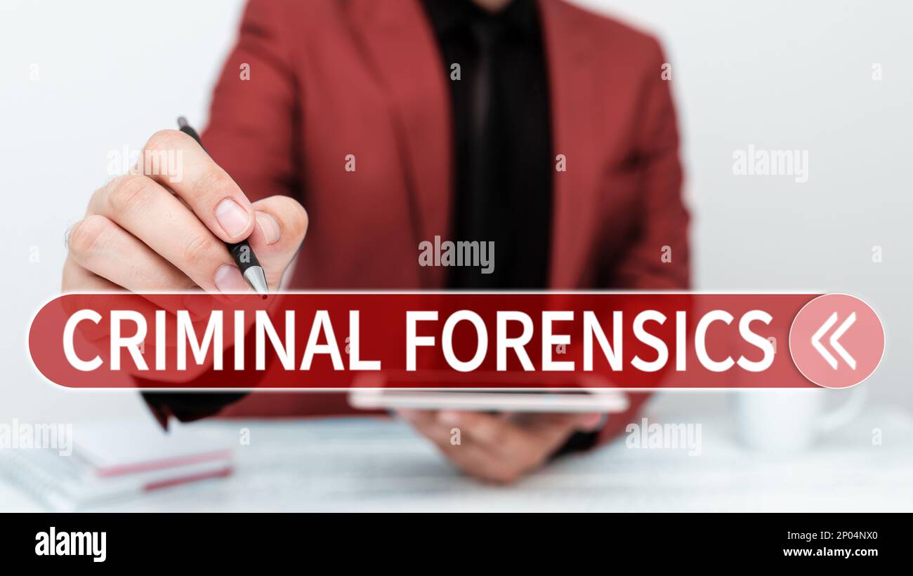 Hand writing sign Criminal Forensics. Concept meaning Federal Offense ...