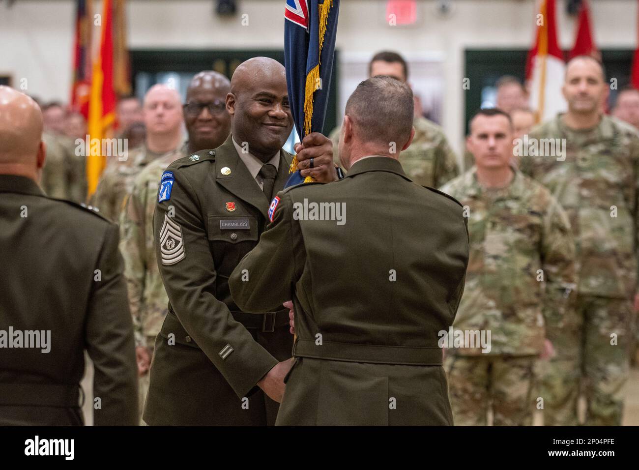 Command Sgt. Maj. Dwight S. Chambliss, left, Ohio Army National Guard state command sergeant ...