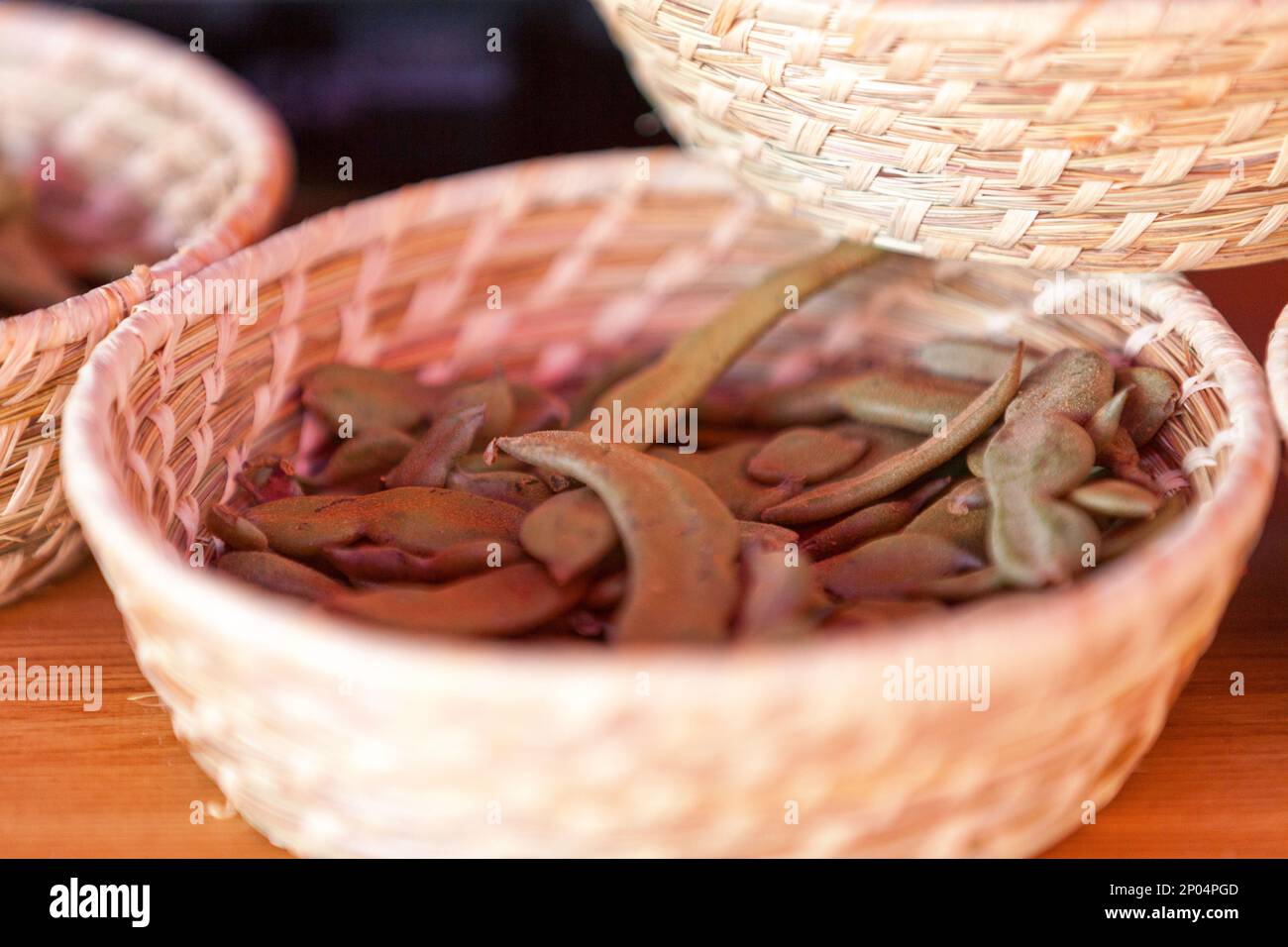 Full frame close up on a stack of tamarinds (Tamarindus indica) for ...