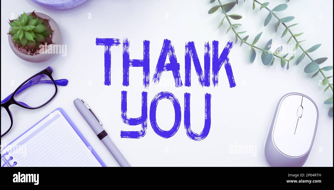 Sign displaying Thank You. Internet Concept replaying on something good ...