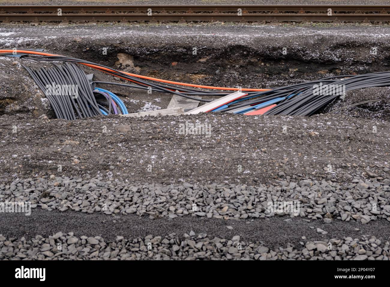underground cable connecting infrastructure installation. Construction ...