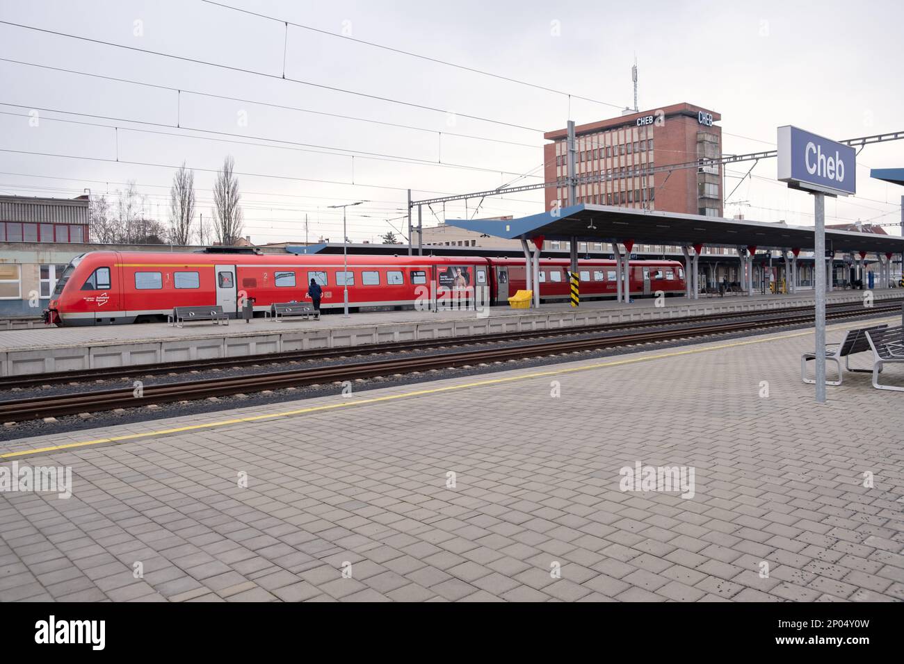 Cheb, CZ - 18 January 2023: Main train station in Cheb with train ...