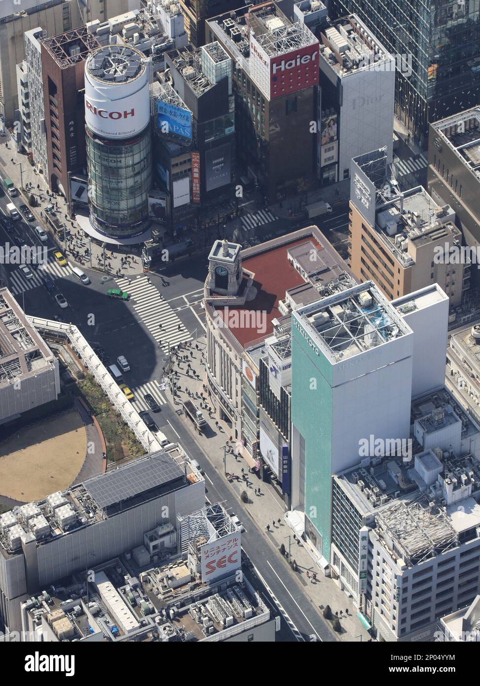 An aerial photo shows that Ginza shopping district, Chuo Ward, Tokyo on ...