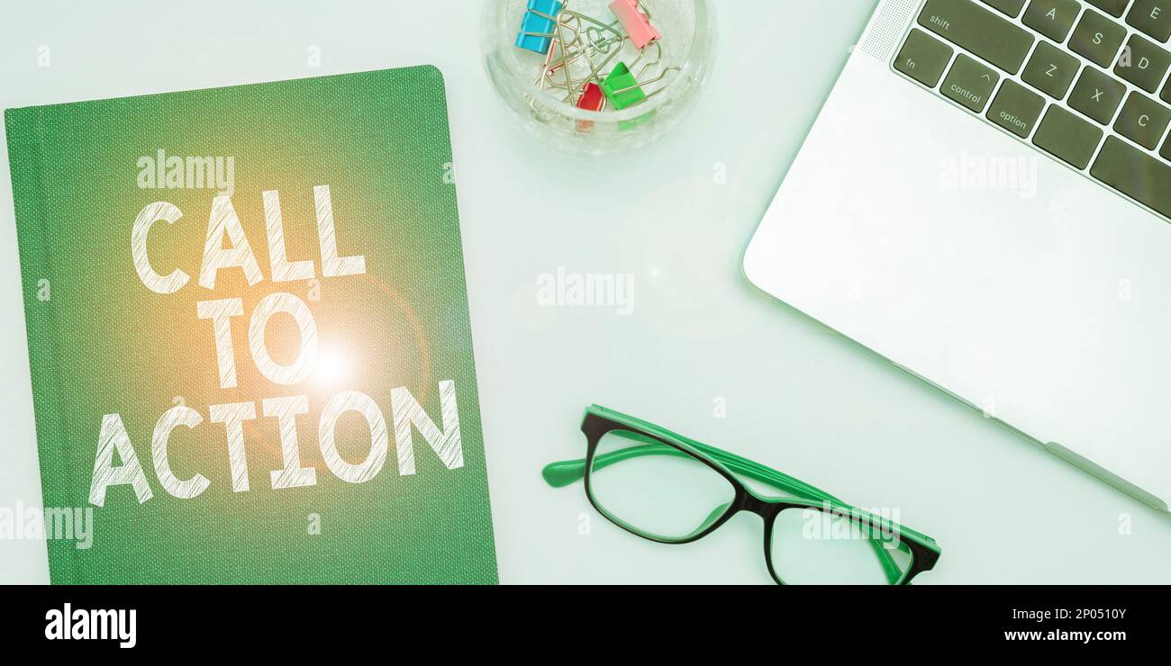 Conceptual caption Call To Action. Business overview Encourage Decision ...