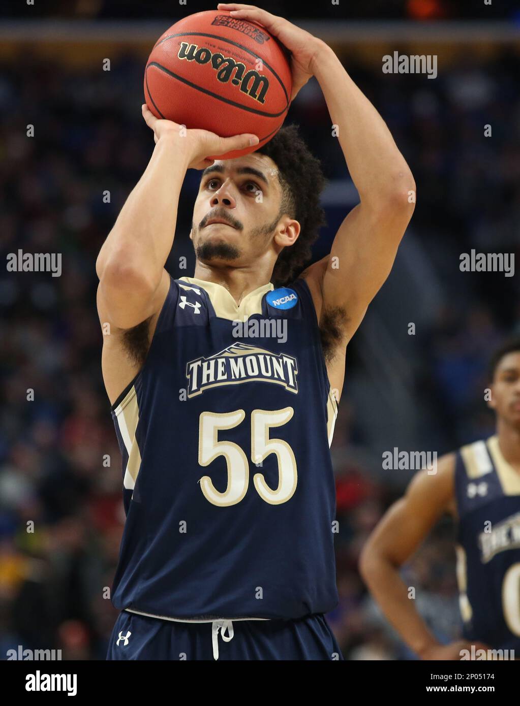 BUFFALO, NY - MARCH 16: Mount St. Mary's Mountaineers guard Elijah Long ...