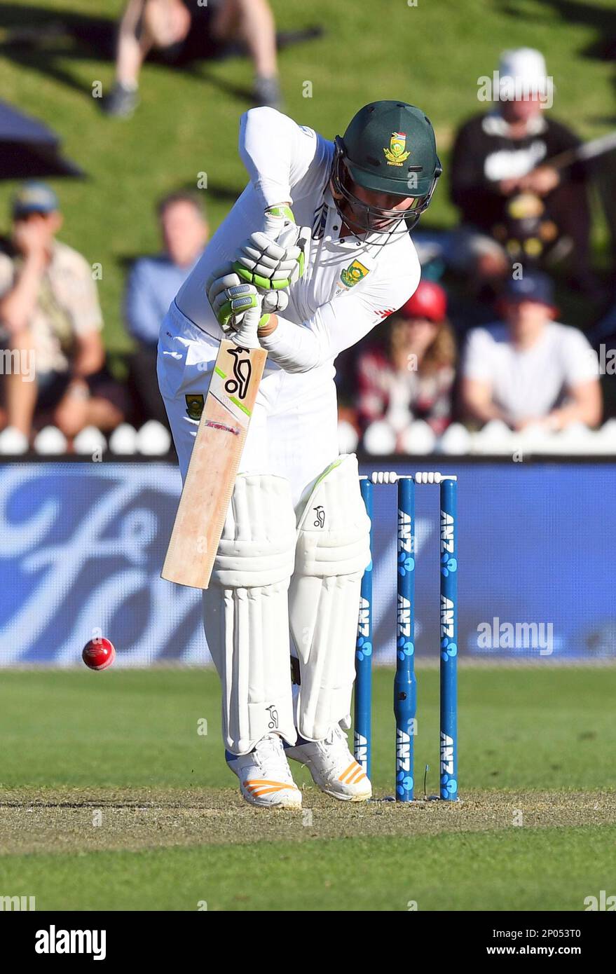 South Africa's Dean Elgar opens the batting against New Zealand during ...