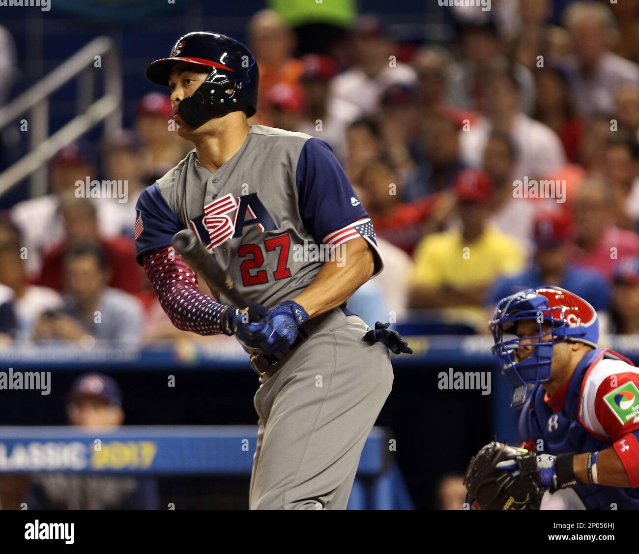 MLB batter Giancarlo Stanton from team USA hits against team Dominican ...