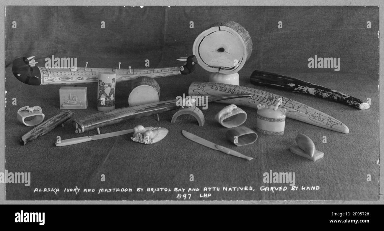 Miscellaneous hard carved articles , Alaska ivory and mastadon by ...