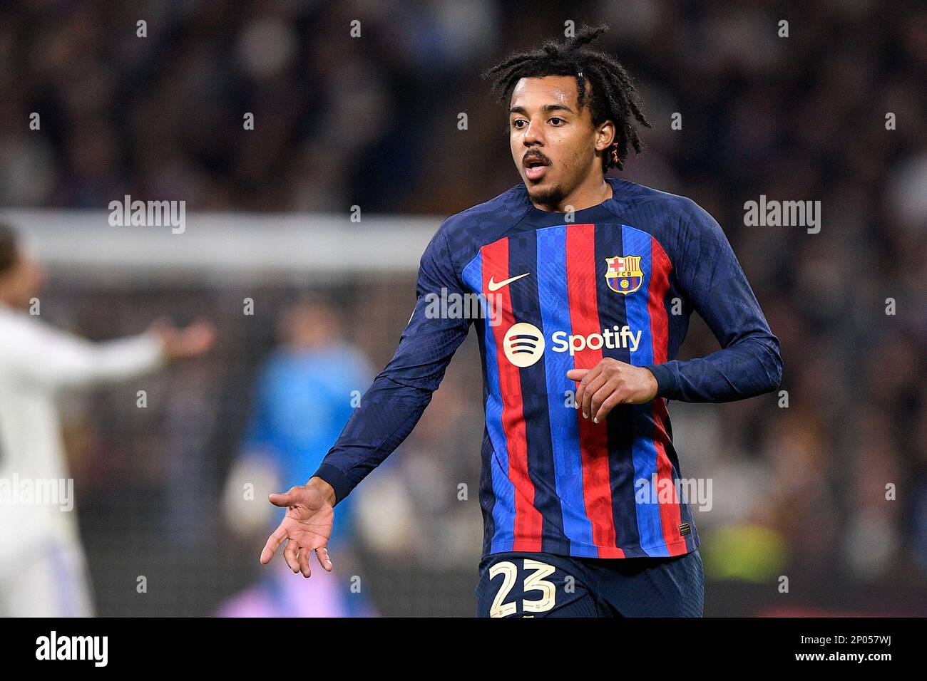 MADRID, SPAIN - MARCH 2: Jules Kounde of FC Barcelona coaches his ...